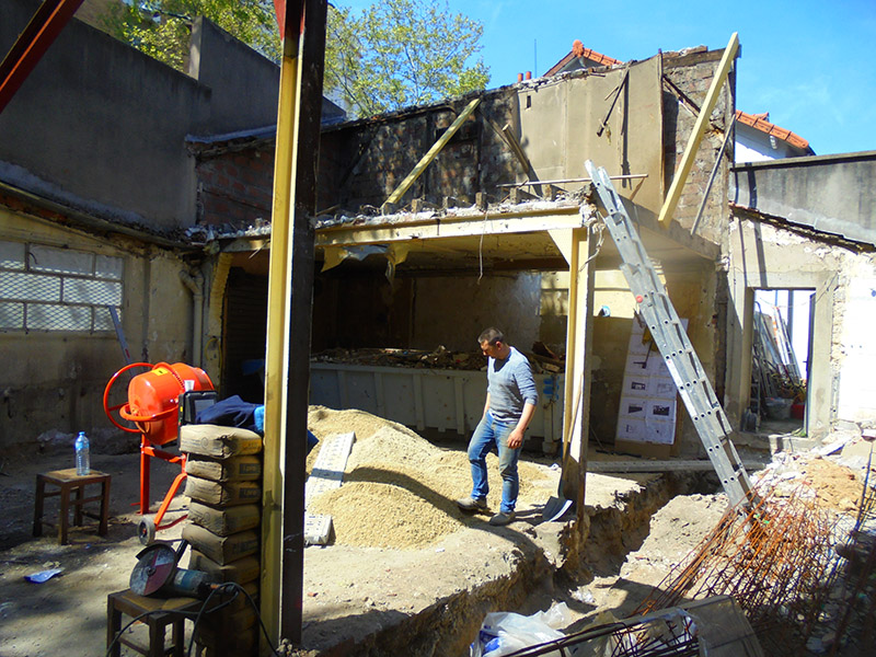 Démolition, terrassement, destruction, maçonnerie, maison, bâtiment, mur